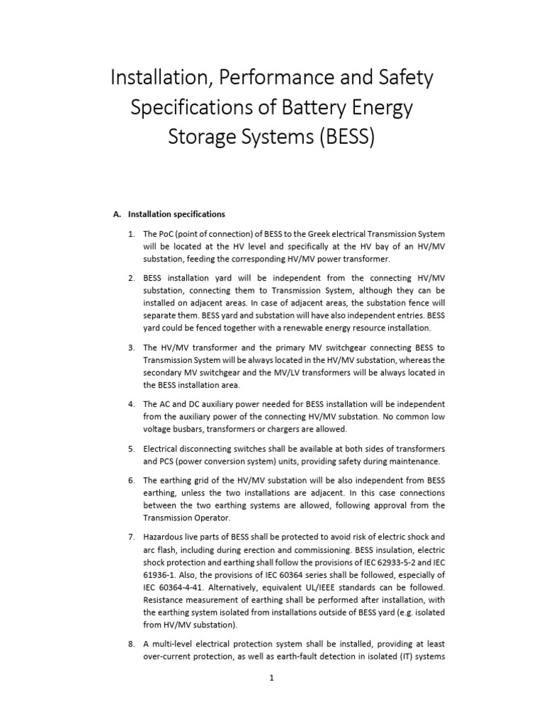 BESS Installation and Performance Specs | PDF | Electrical Substation ...