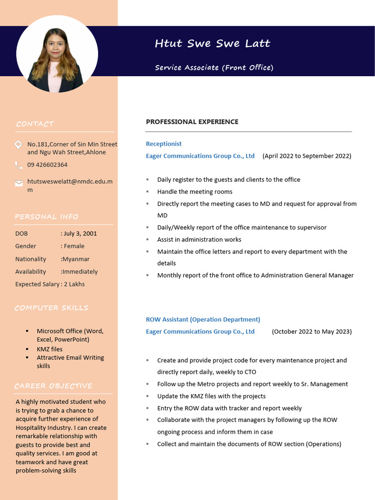 Daisy Watkins Resume: Receptionist & Service Associate | PDF