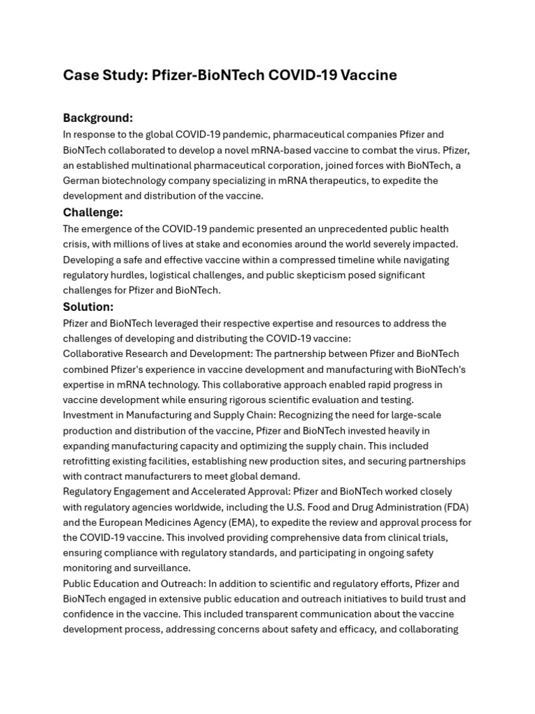 Pfizer Case Study - 082212 | PDF | Pfizer | Vaccines