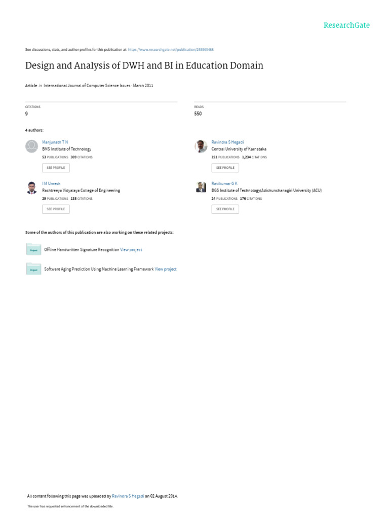 Design and Analysis of DWH and BI in Education Dom | PDF | Data Warehouse | Information Technology