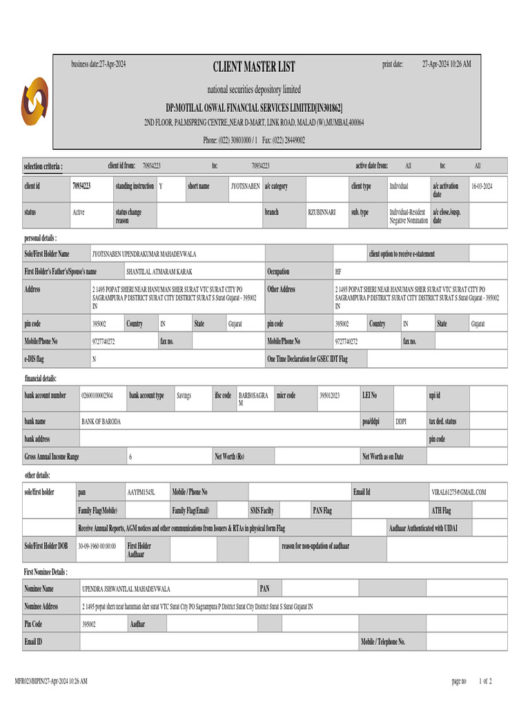 Client Master List: National Securities Depository Limited | PDF ...