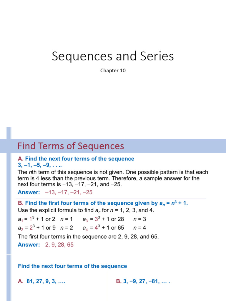 Sequences and Series | PDF | Formula | Mathematics