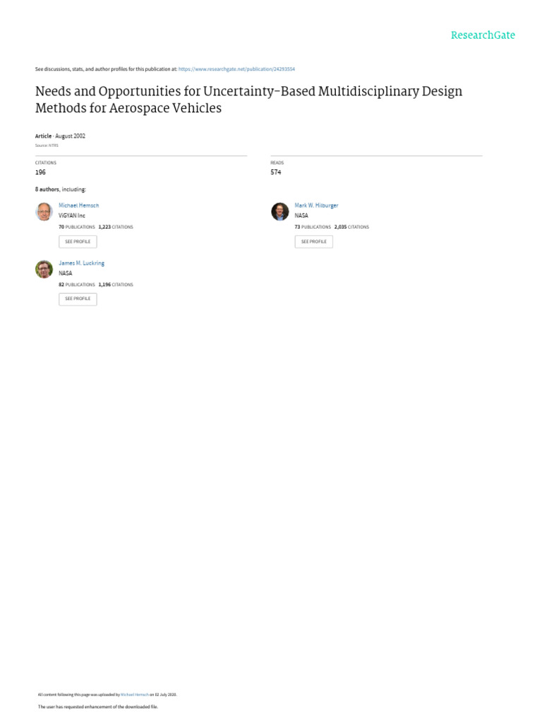 NASA-Needs and Opportunities For Uncertainty-Based Multidisciplinary Design Methods For ...