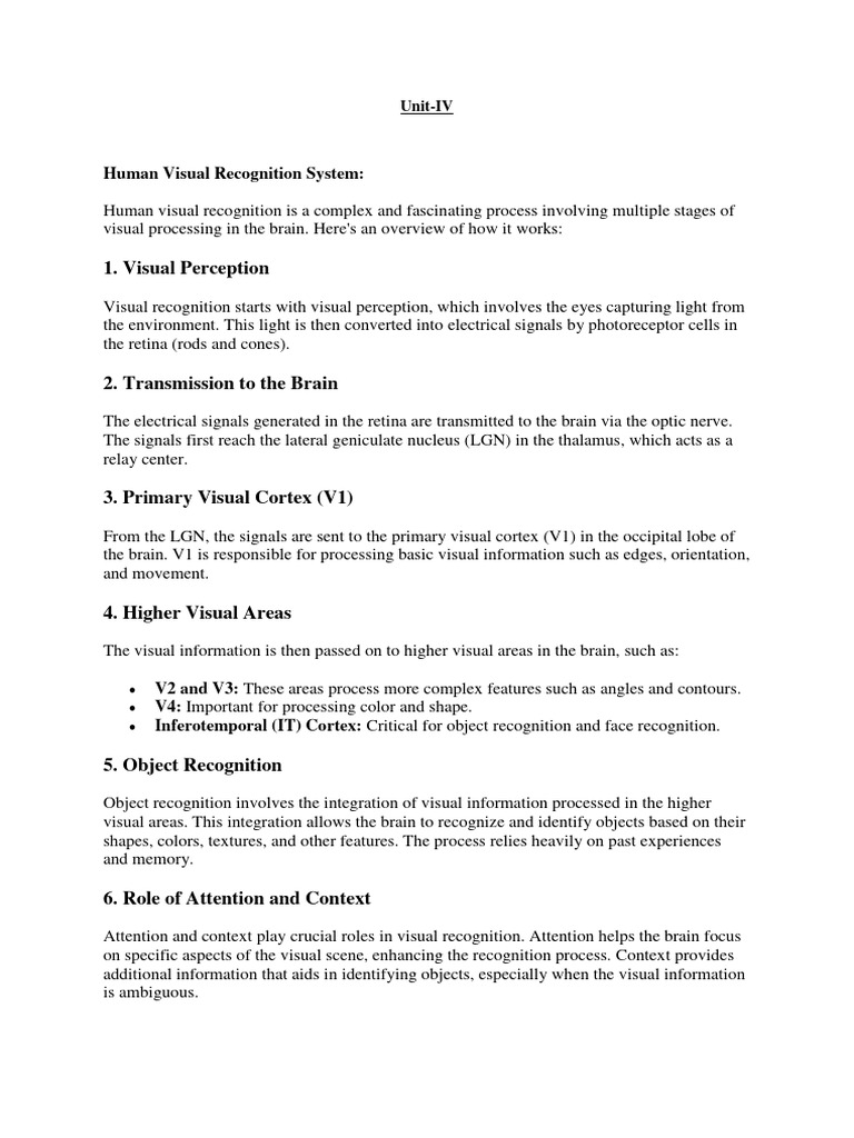 unit-IV | PDF | Visual System | Visual Cortex