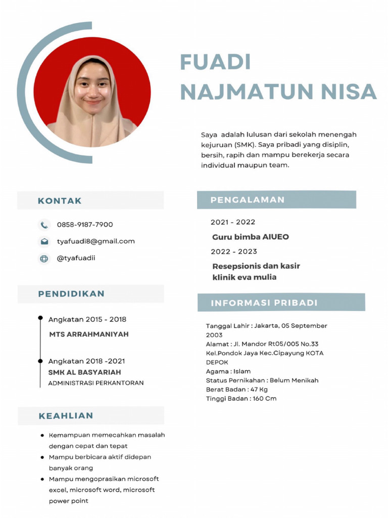 CV Lamaran Fuadi Najmatun Nisa 2 | PDF