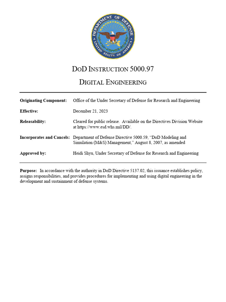 DIGITAL ENGINEERING-DoD指令 | PDF | System | Product Lifecycle