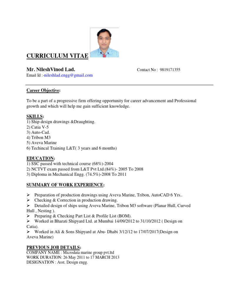Curriculum Vitae Nilesh Lad (2) (1) - 1 | PDF | Shipping | Ships