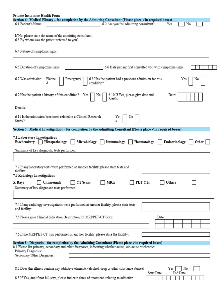 SURNAME FIRST NAME Private Health Insurance Claim Form | Download Free ...