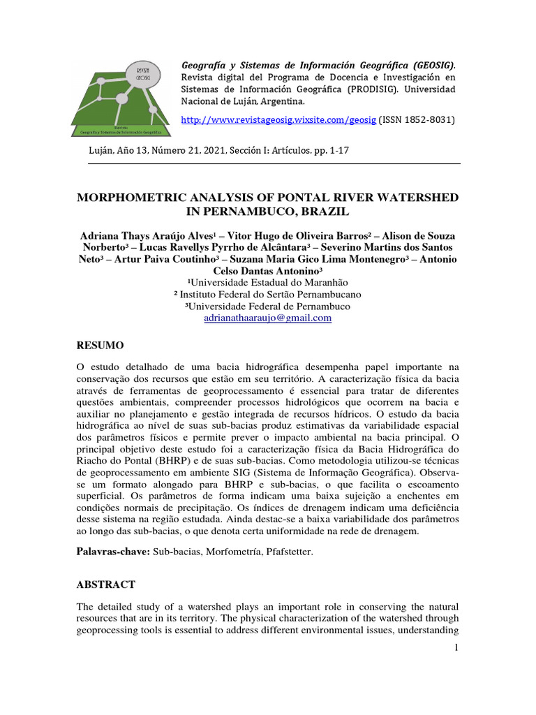 Morphometric Analysis of Pontal River Watershed in Pernambuco, Brazil ...