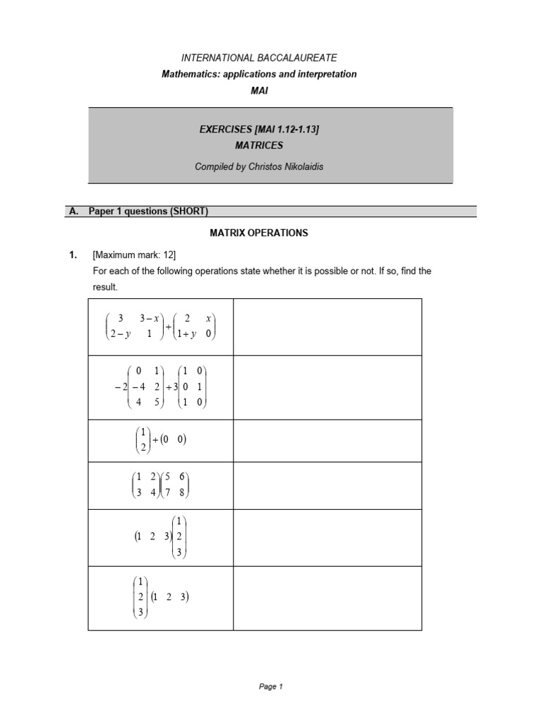 (Mai 1.12-1.13) Matrices | Download Free PDF | Determinant | Matrix ...