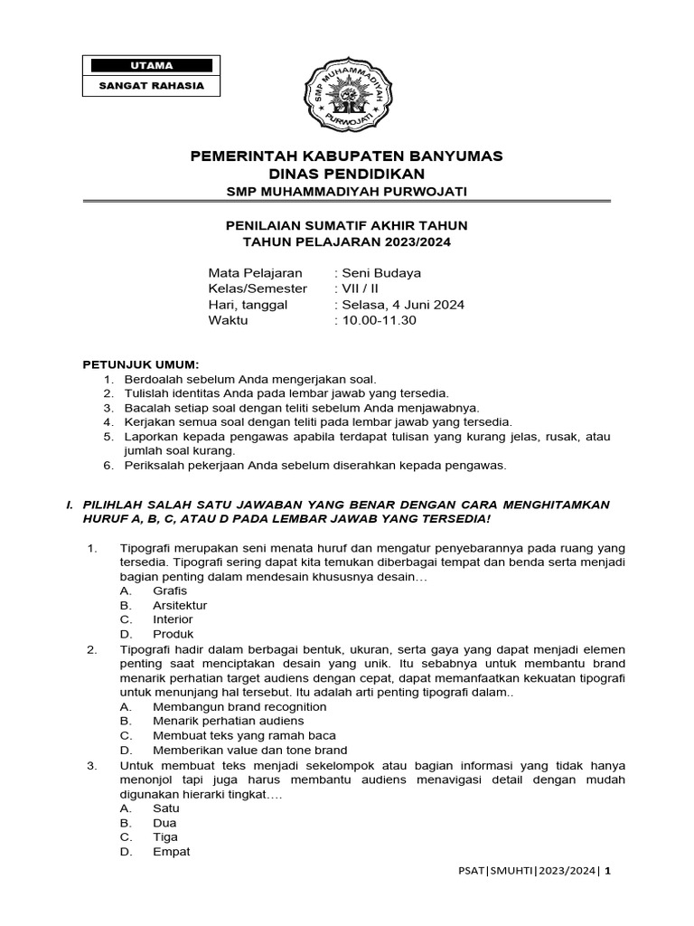 Naskah Soal PSAT SBK VII | PDF | Seni