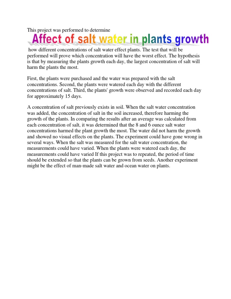 Affect of Salt Water in Plants Growth | PDF | Home & Garden | Wellness