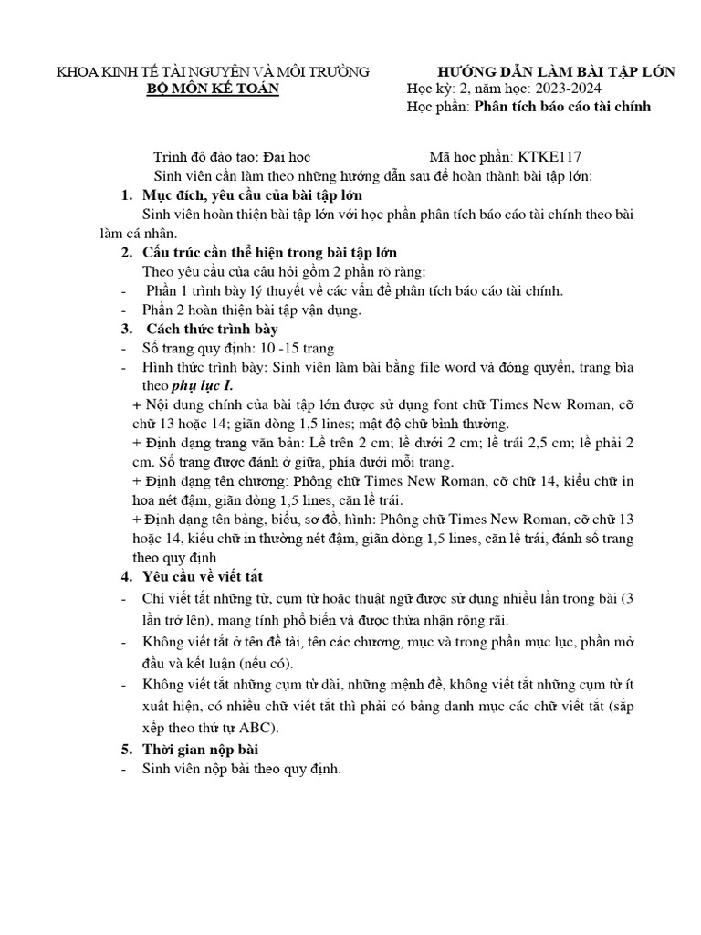 Hướng Dẫn Làm Bài Môn PTBCTC | PDF