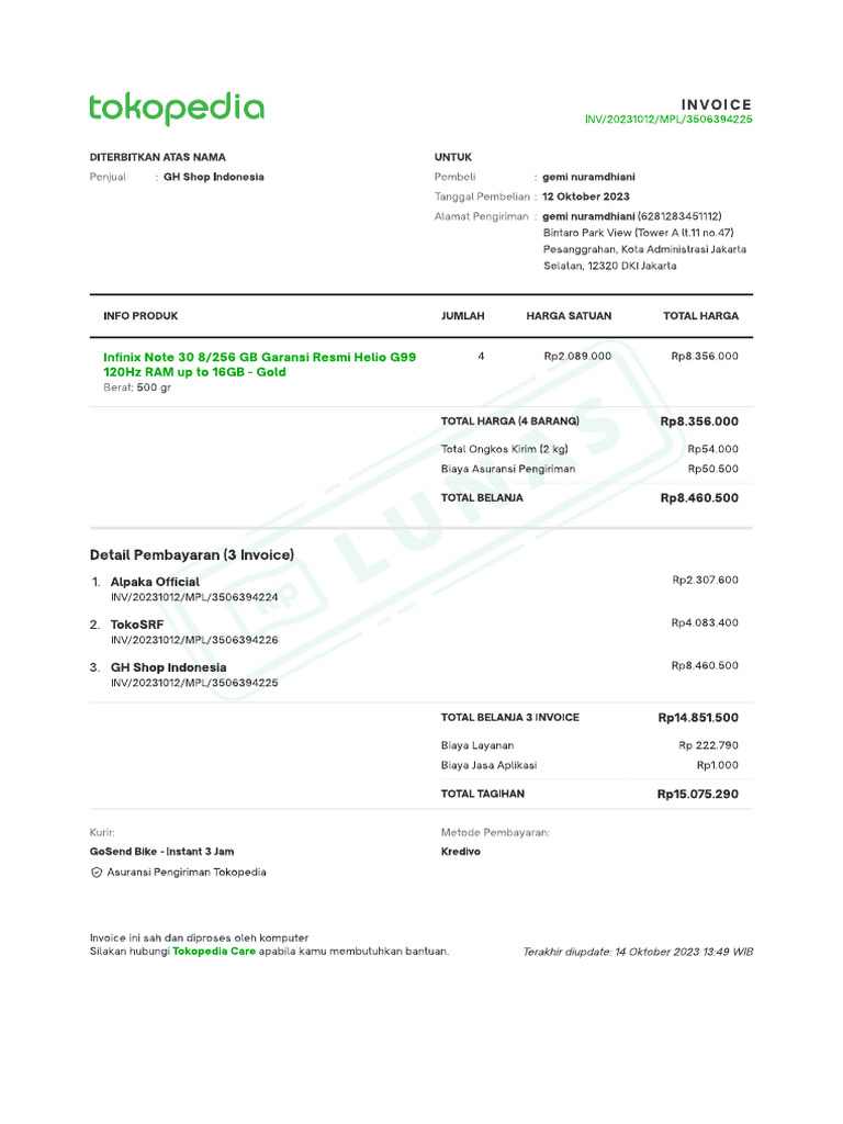 Invoice 1 - Tokopedia | PDF