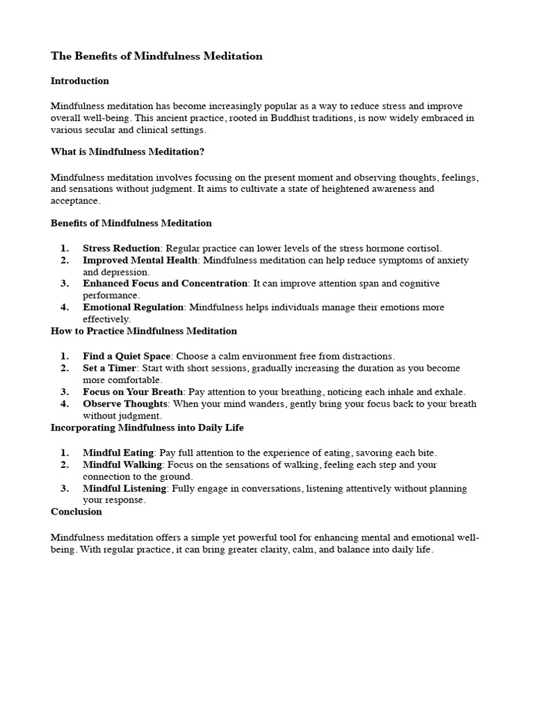 The Benefits of Mindfulness Meditation | PDF