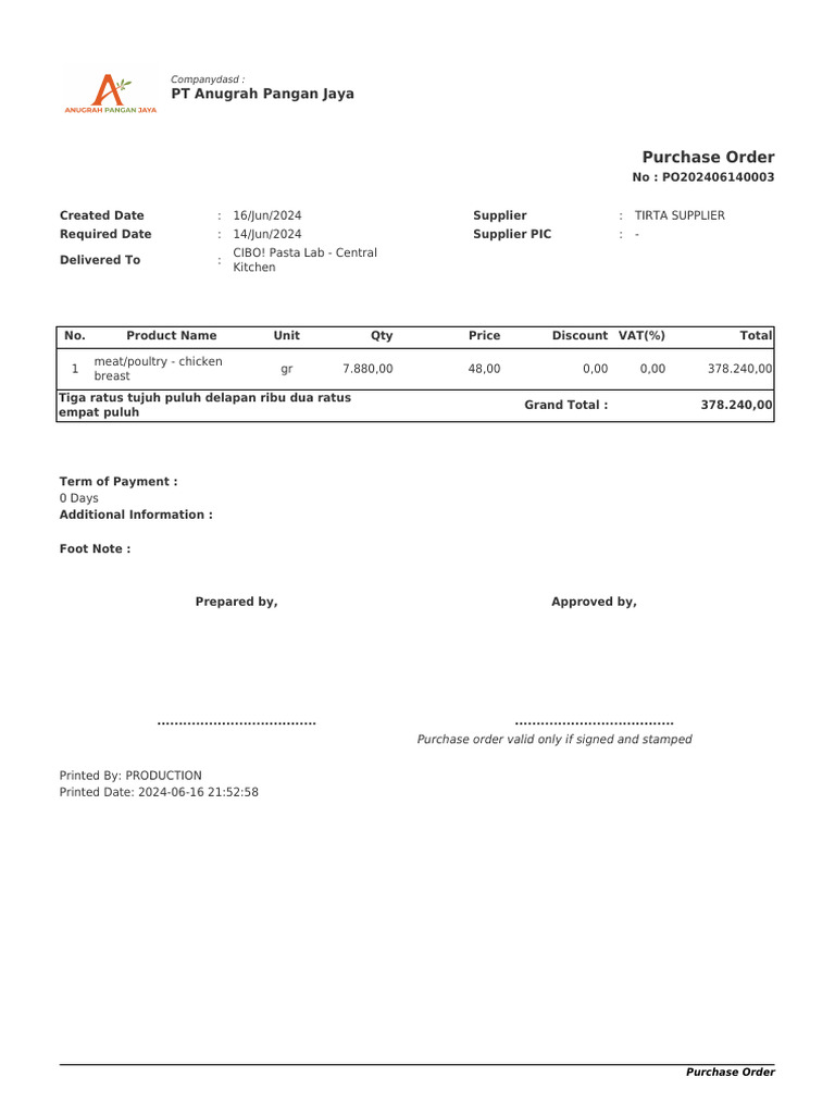 Purchase Order PO202406140003 Details | PDF