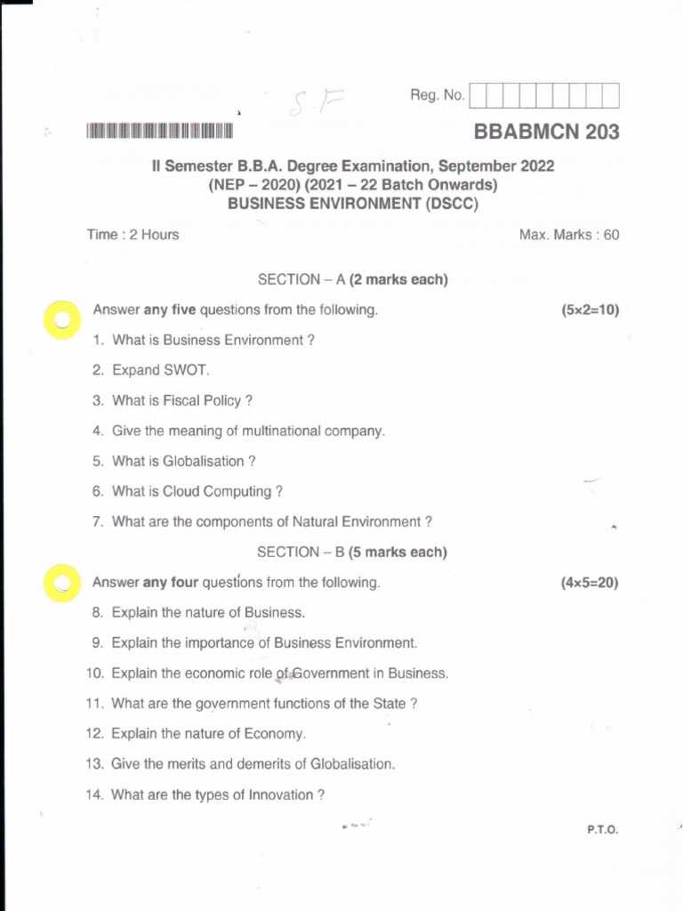 BBA II Semester Business Environment NEP September 2022 | PDF