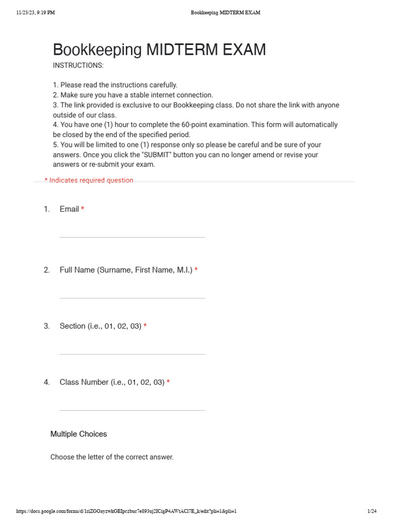 Bookkeeping Midterm Exam Instructions | PDF | Debits And Credits ...