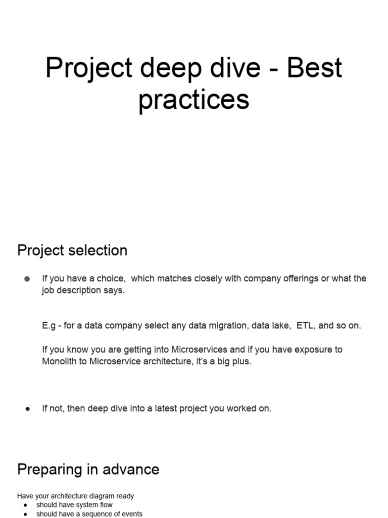 Project Deep Dive - Best Practices | PDF | Computing | Information Technology