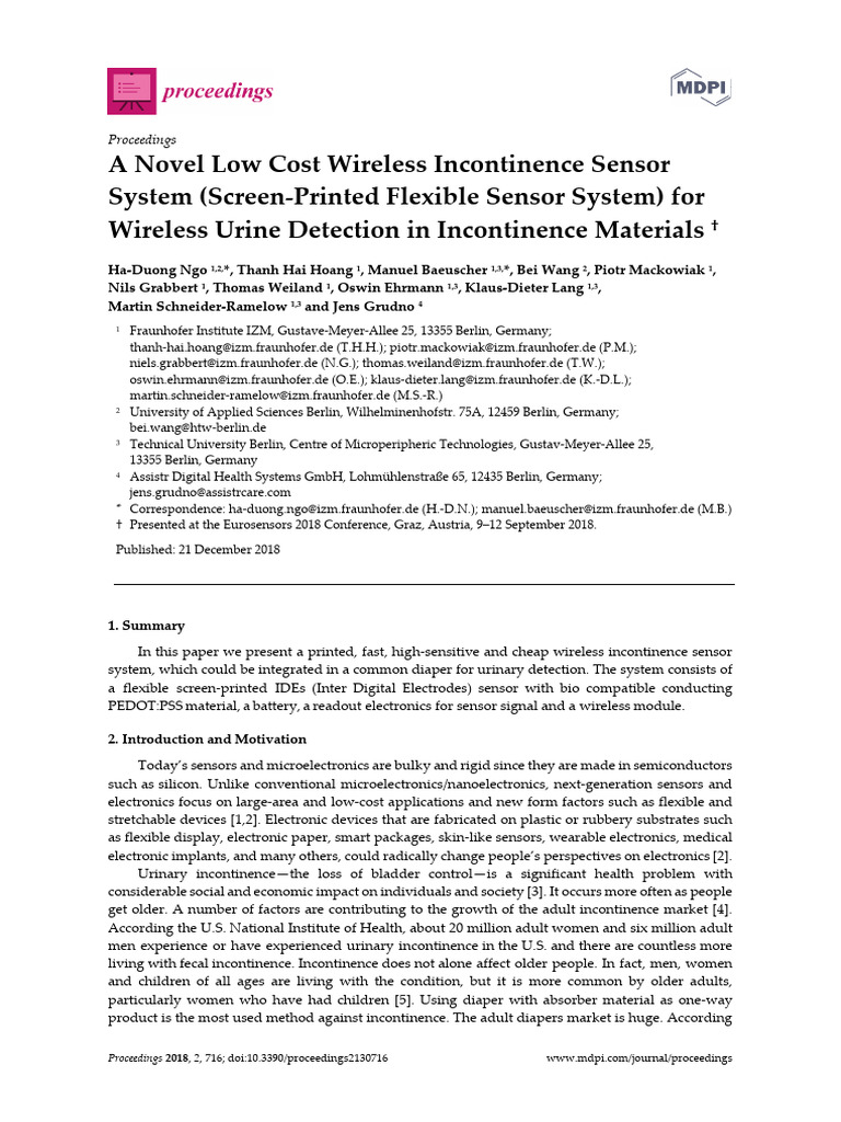 A Novel Low Cost Wireless Incontinence Sensor Syst | PDF | Sensor | Urinary Incontinence