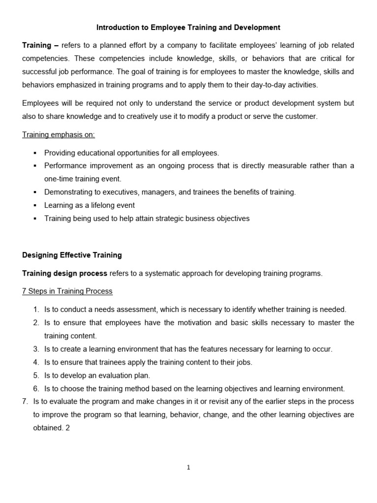 I Introduction To Employee Training and Development | Download Free PDF ...