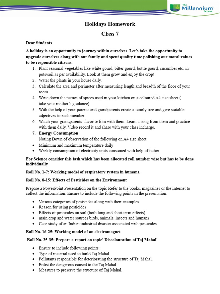 Holidays Homework Class 7 | PDF | Pesticide