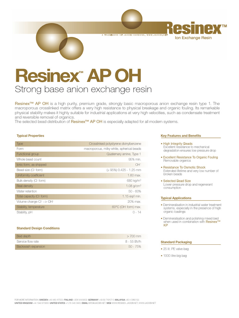 Resinex AP OH: Strong Base Anion Resin | PDF | Sodium Hydroxide ...