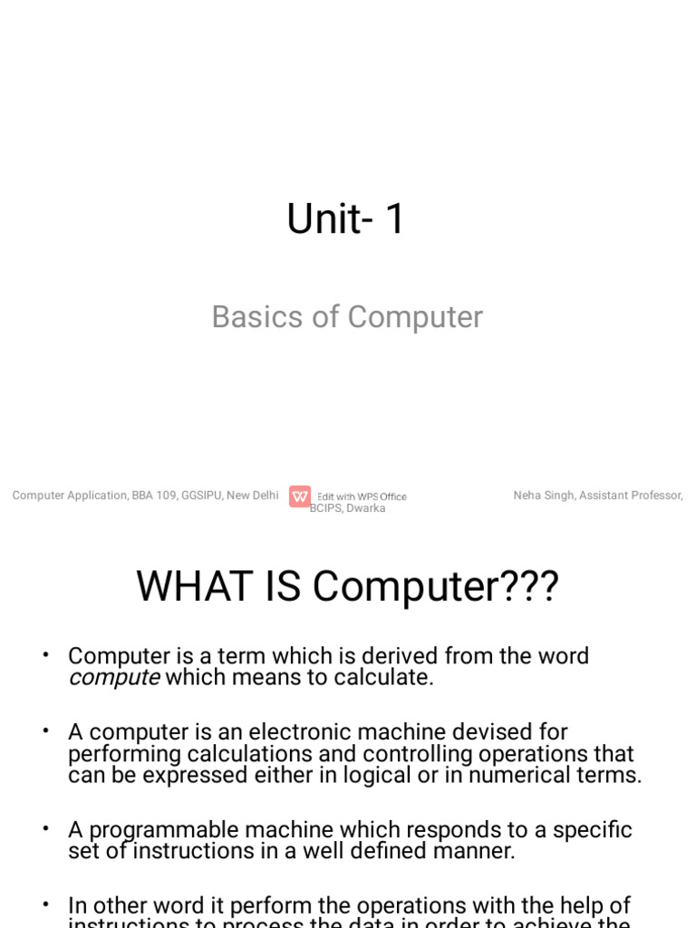 Ca1 Unit1 Pdf Random Access Memory Computer Data Storage 