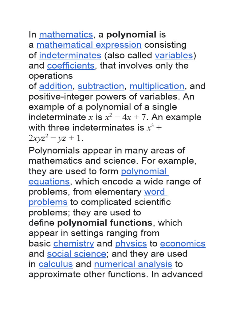 Polynomials Short Notes | PDF | Finance & Money Management | Science ...