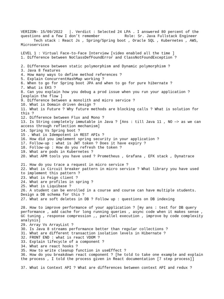 Interview Exp | PDF | Java (Programming Language) | Software Development