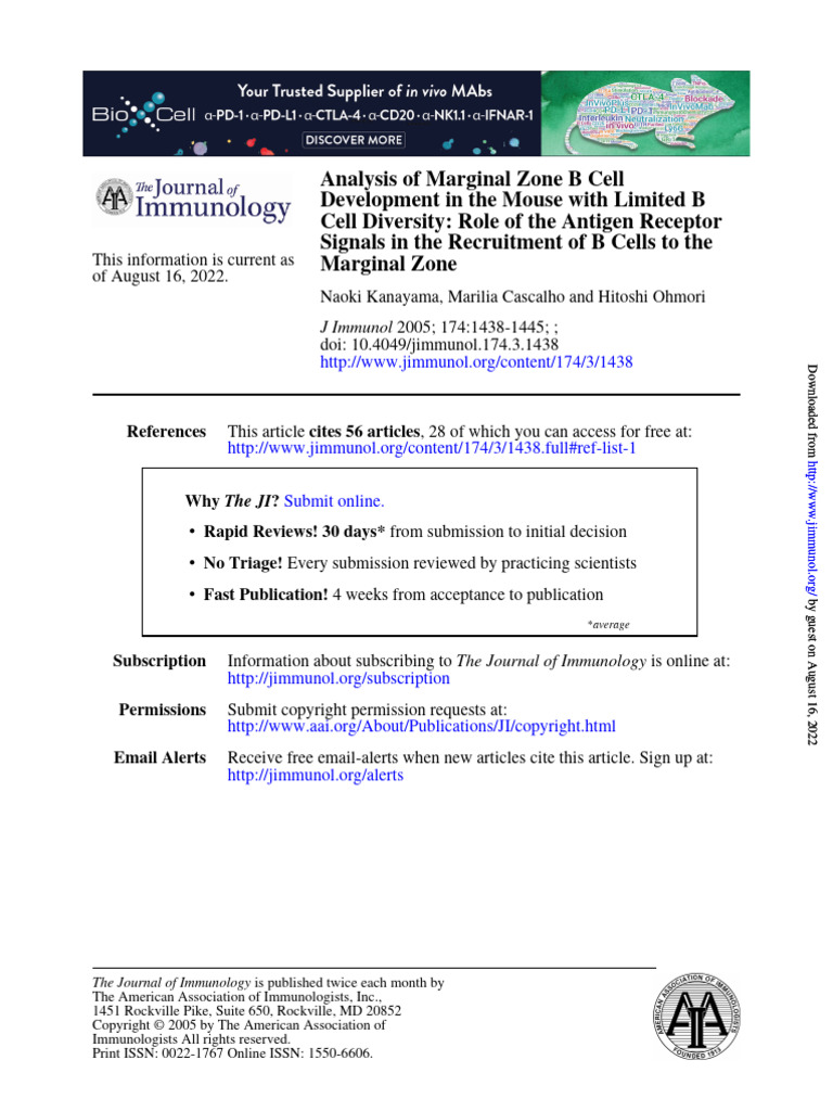 Development in The Mouse With Limited B Analysis of Marginal Zone B Cell | PDF | B Cell ...