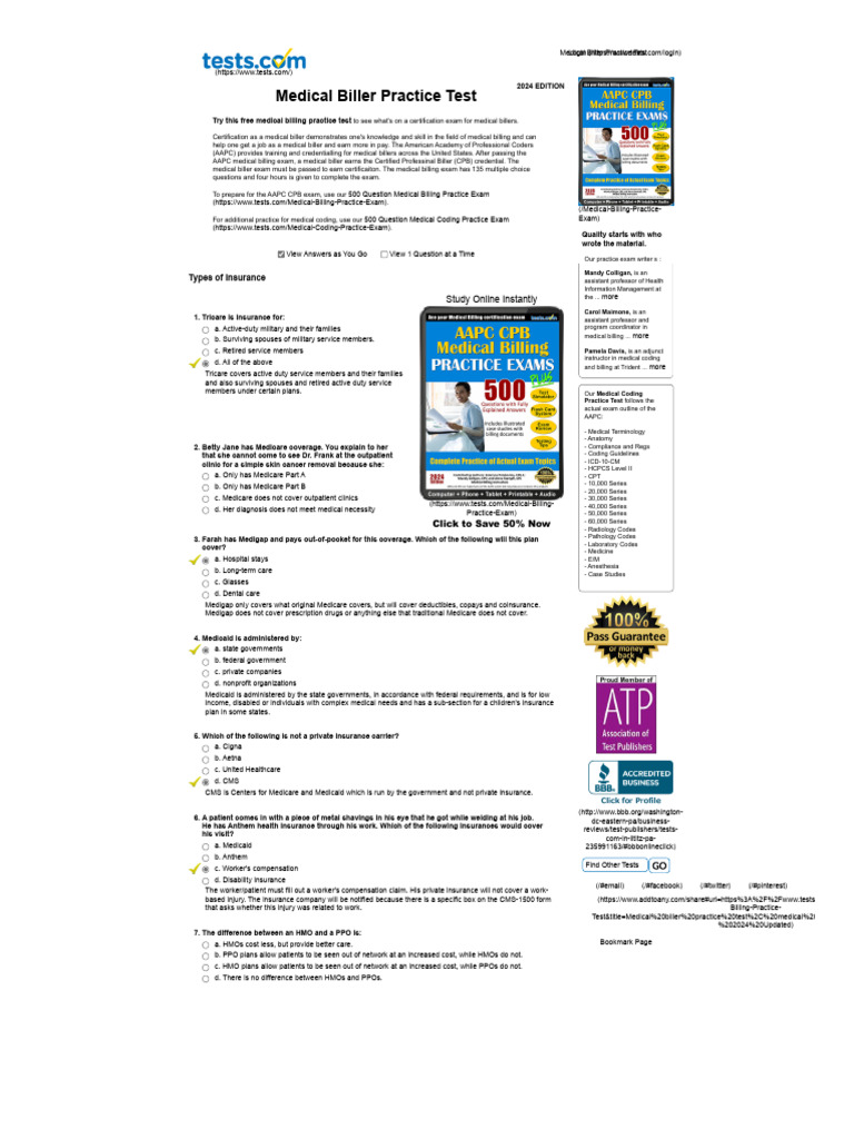 Medical Biller Practice Test, Medical Billing Practice Test | PDF ...