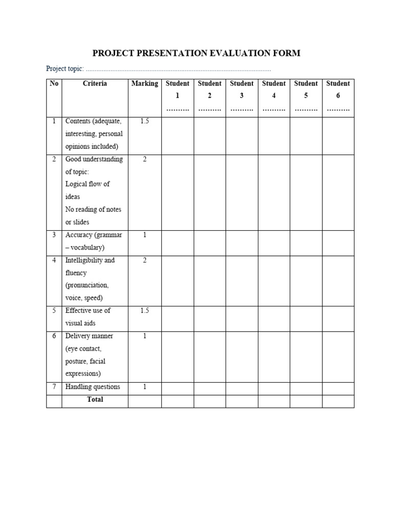 Project Presentation Evaluation Form | PDF