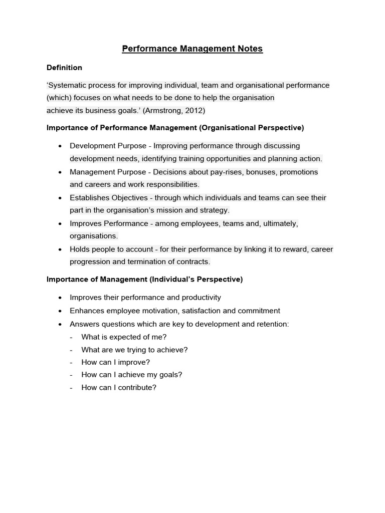 Performance Notes | Download Free PDF | Performance Appraisal ...
