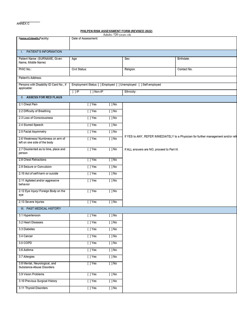 PhilPEN Plus Risk Assessment Form NEW With Vaping | PDF ...