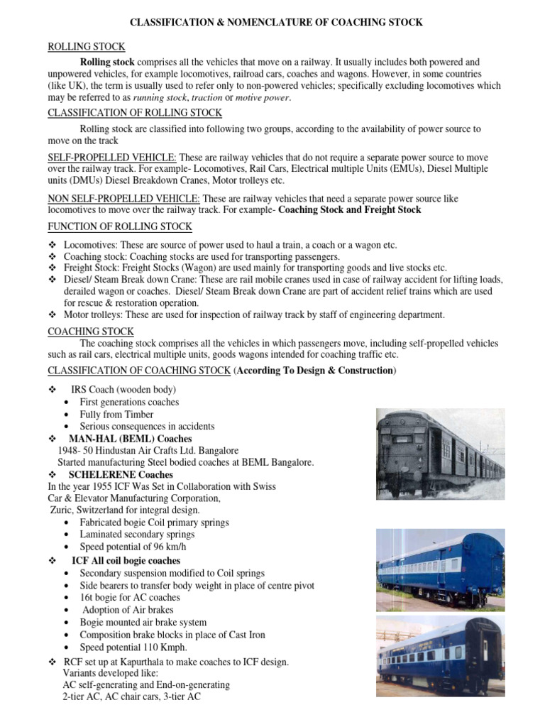 Classification & Nomenclature of Coaching Stocks | PDF | Rail Transport ...