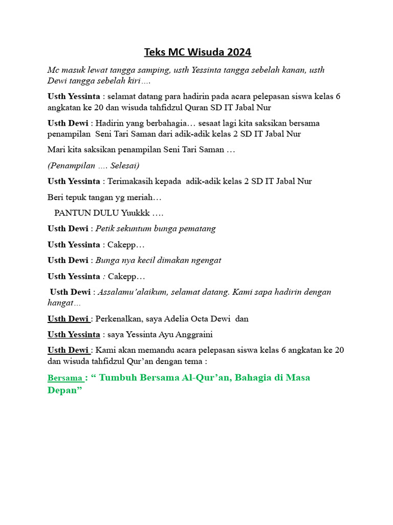 Teks MC Wisuda 2024.. | PDF | Ilmu Sosial | Seni