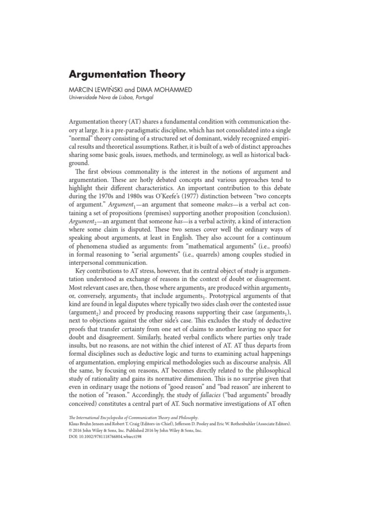 Lewinski (2016) Argumentation Theory | PDF | Argumentation Theory | Argument