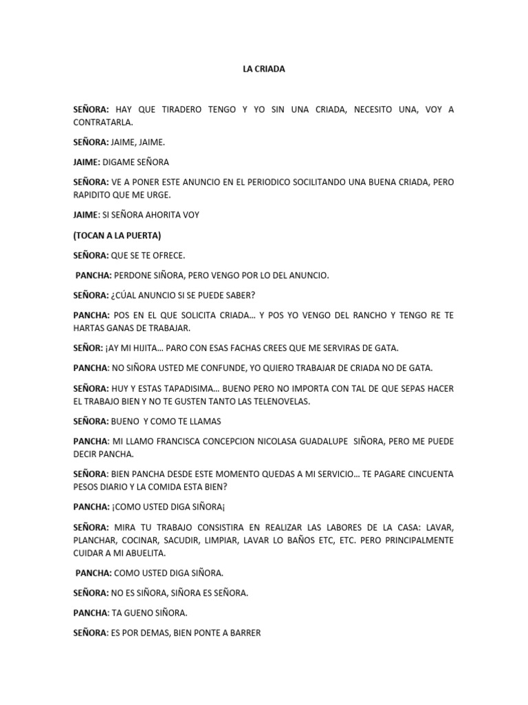 Contratando a una Criada: La Historia de Pancha | PDF