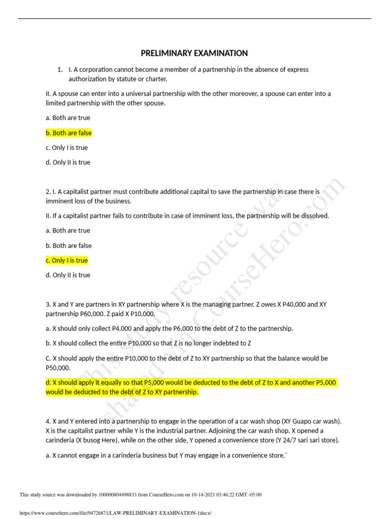 Preliminary Examination | Download Free PDF | Partnership | Limited ...