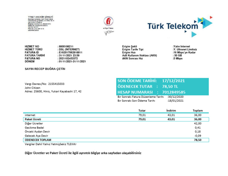 Turkey Telephone Bill | PDF