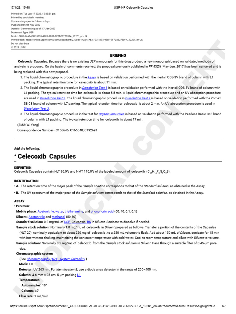 Usp Nf Celecoxib Capsules Download Free Pdf Chromatography Buffer