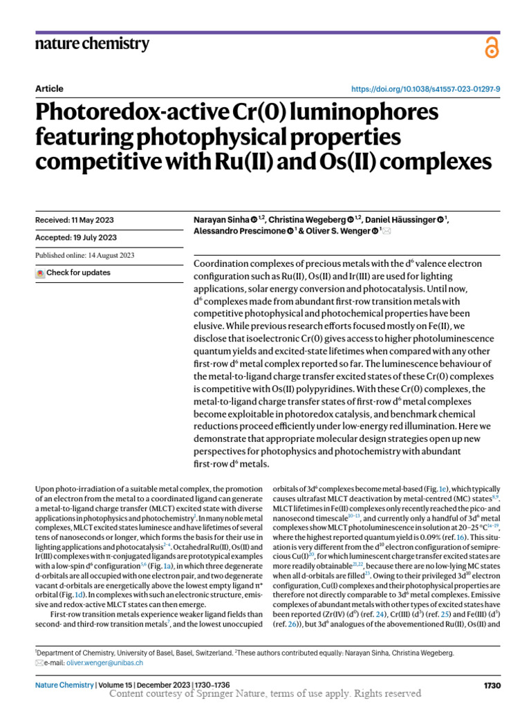 Photoredox-Active Cr0 Luminophores Featuring Photo | PDF | Coordination ...