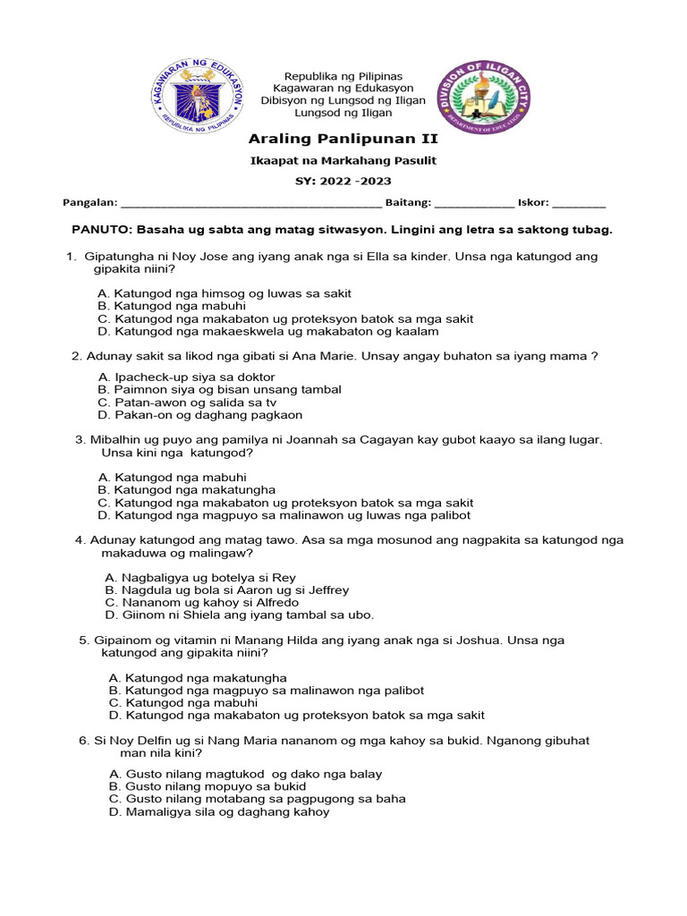 4th Grading GRADE 2 S.Y 2022 2023 | PDF