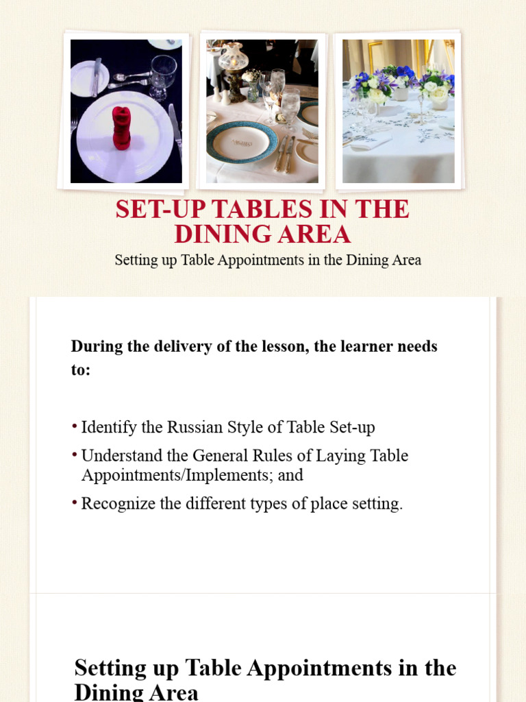 LO3.Set-Up Tables in The Dining Area | PDF | Tableware | Cooking