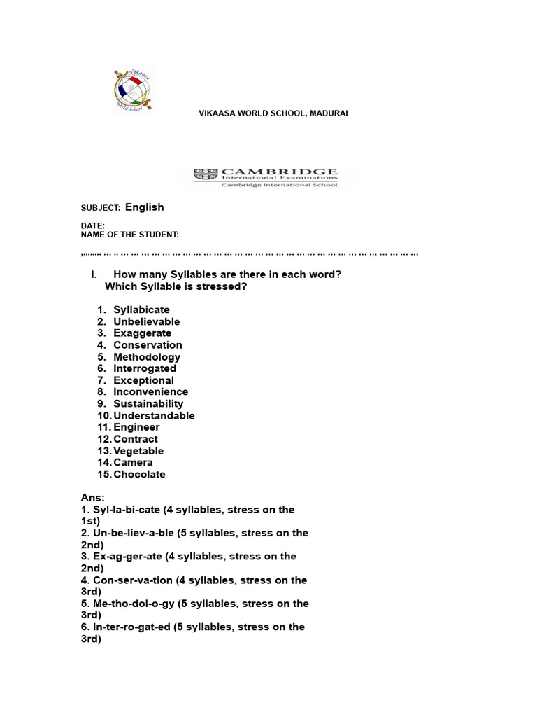 Grade 9B - English - Holiday Homework | PDF | Stress (Linguistics ...