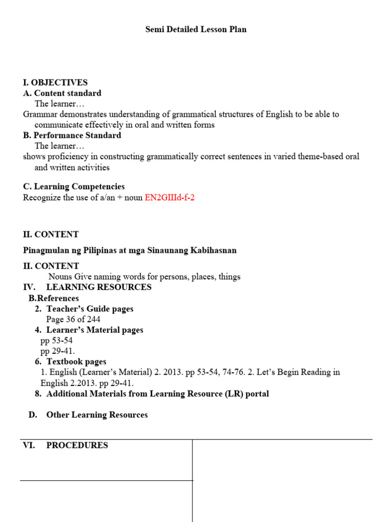 Lesson Plan for Noun Recognition | PDF | English Language | Noun