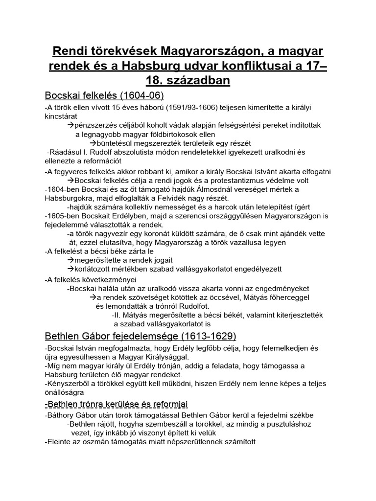 Rendi Törekvések Magyarországon, A Magyar Rendek És A Habsburg Udvar ...