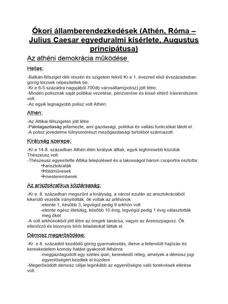 Ókori Államberendezkedések (Athén, Róma - Julius Caesar Egyeduralmi ...