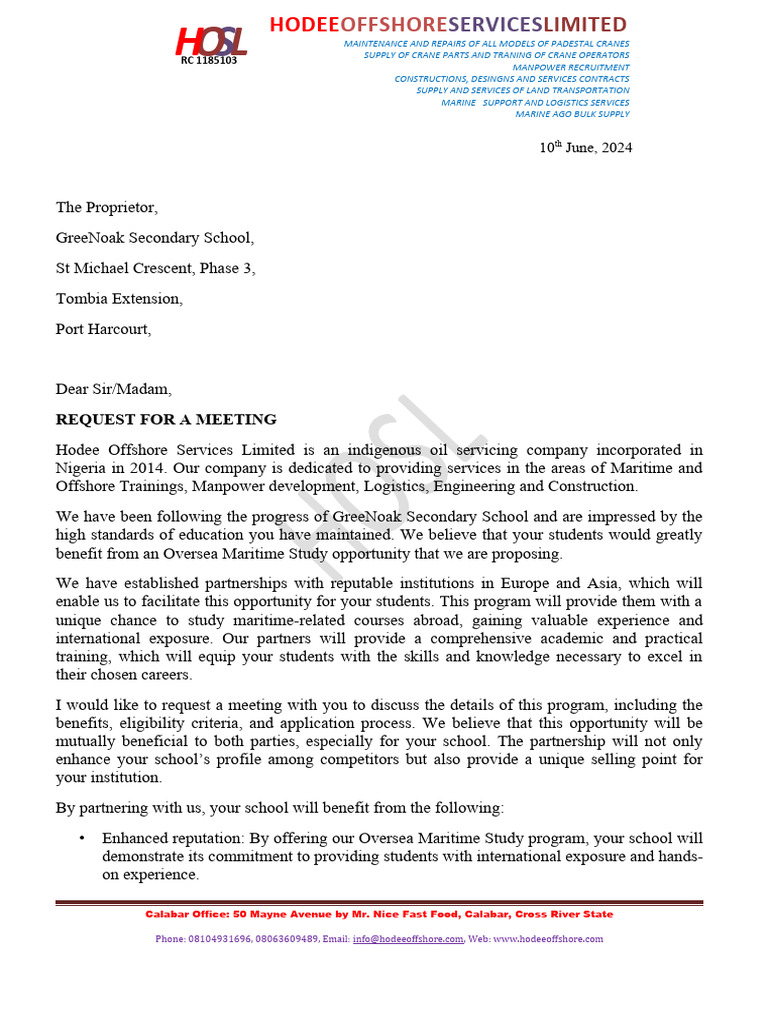 HOSL Request For A Meeting | PDF | Logistics